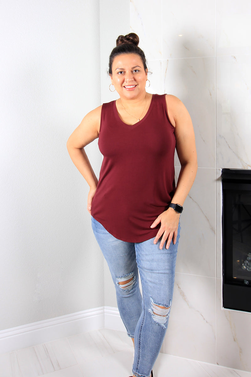 Francine Hi-Low V-Neck Top | Burgundy – Kaeute